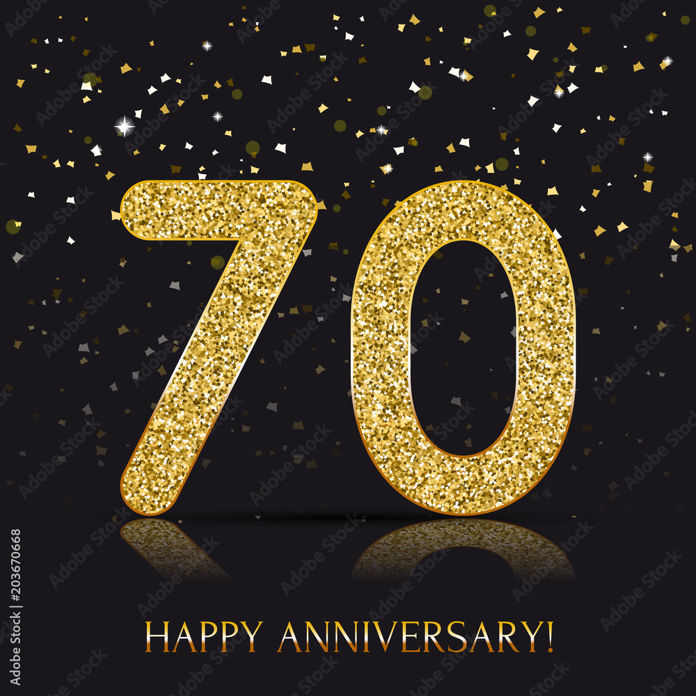70 years Happy anniversary banner with gold elements. Vector ...