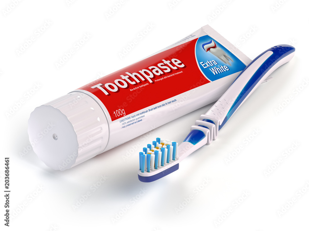 Toothbrush and tube of toothpaste isolated on white background. Stock ...