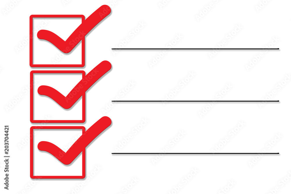 Checklist or wish list. A box with red colored tick mark and lines ...