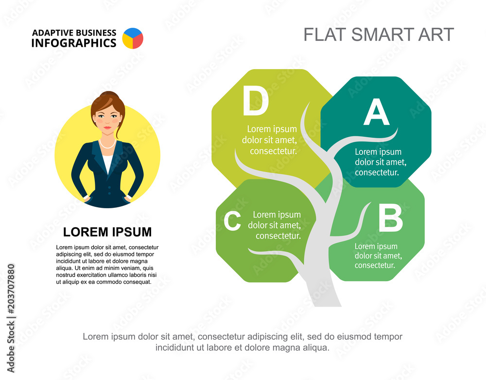 Four leaves tree metaphor process chart template. Business data ...