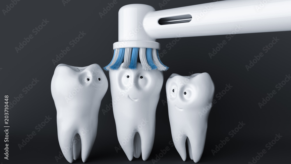 Tooth human cartoon. A tooth enjoys being cleaned. - 3d rendering Stock ...