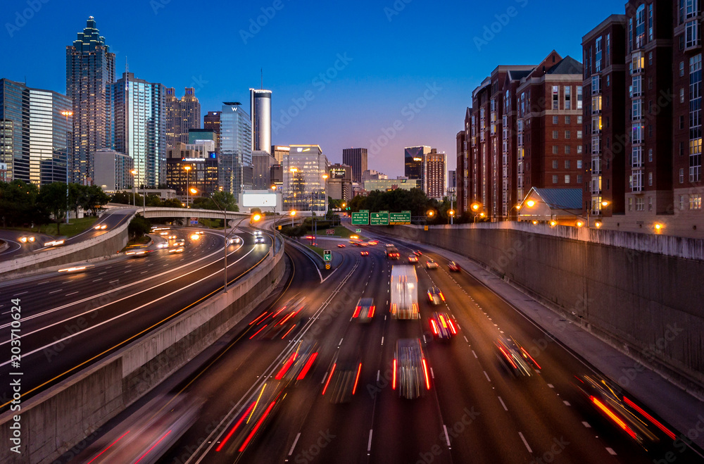Downtown Atlanta, georgia, city, night, traffic, highway, skyline Stock ...