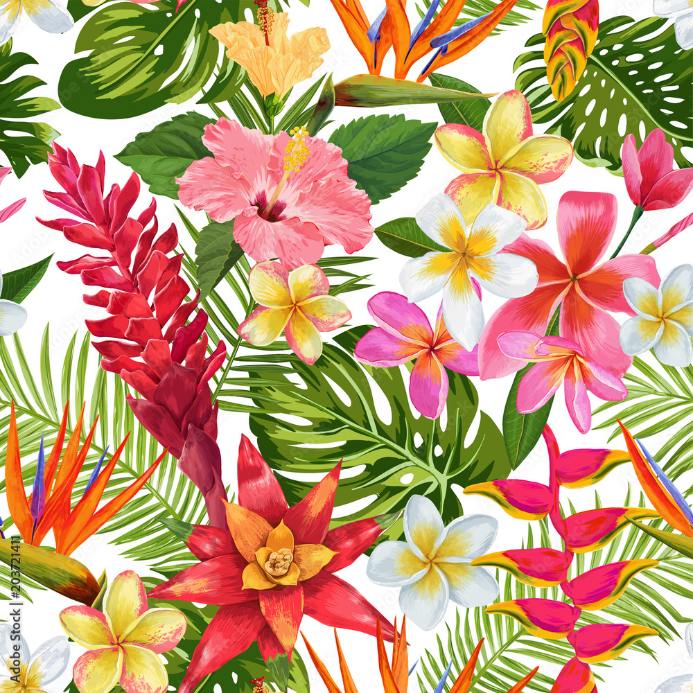 Seamless Tropical Flower Vector Pattern Background | Best Flower Site