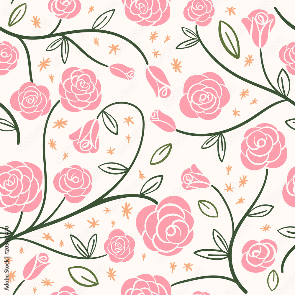 Pink Rose Garden seamless background. Spring Rose Vines. Perfect for ...