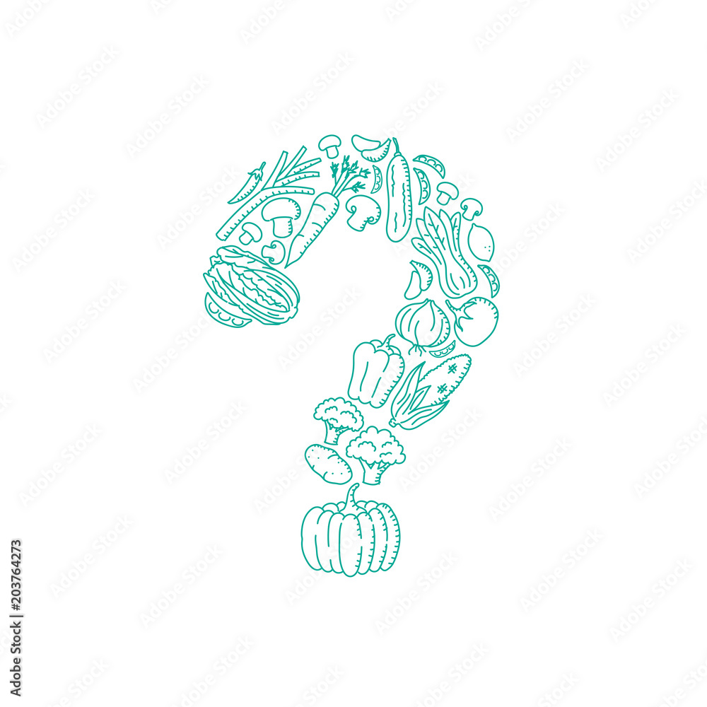 Question mark symbol Vegetable pattern set illustration kids hand ...