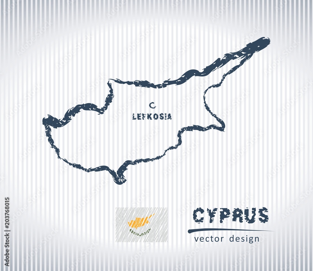 Cyprus vector chalk drawing map isolated on a white background Stock ...