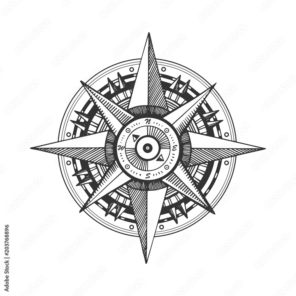 Medieval wind rose engraving vector illustration Stock Vector | Adobe Stock