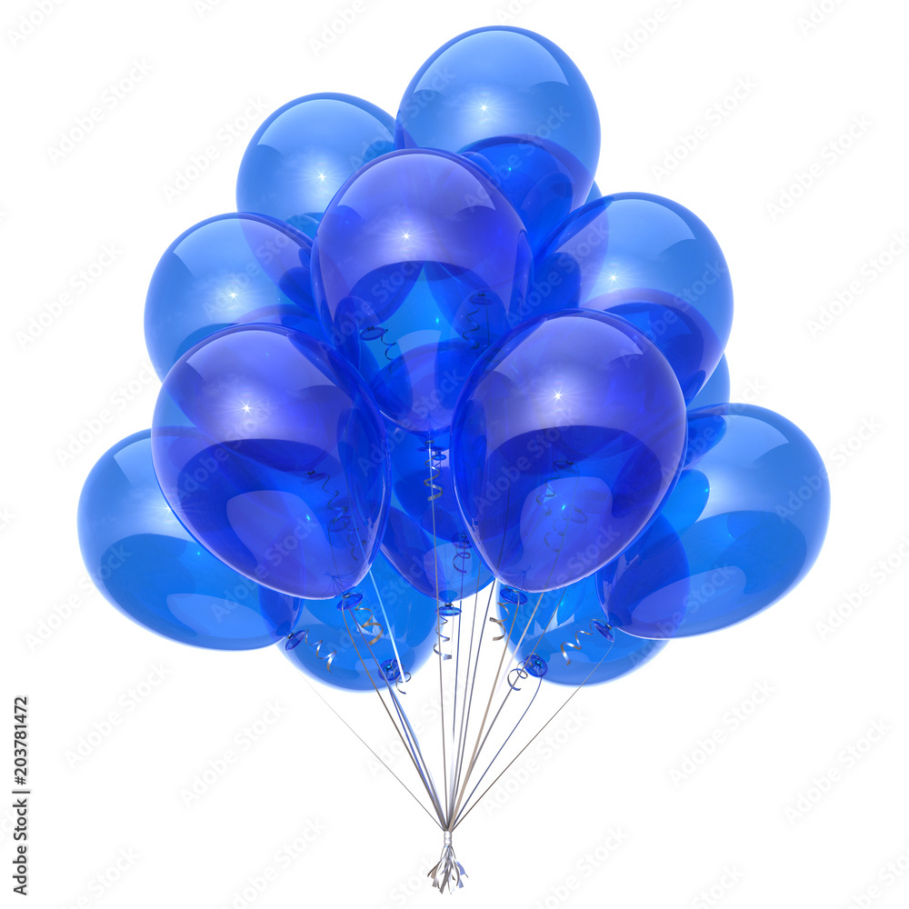Balloon bunch blue party decoration. Happy birthday helium balloons sky ...