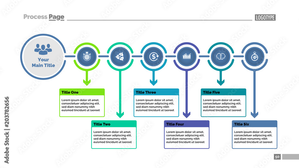 Six steps process chart slide template Stock Vector | Adobe Stock