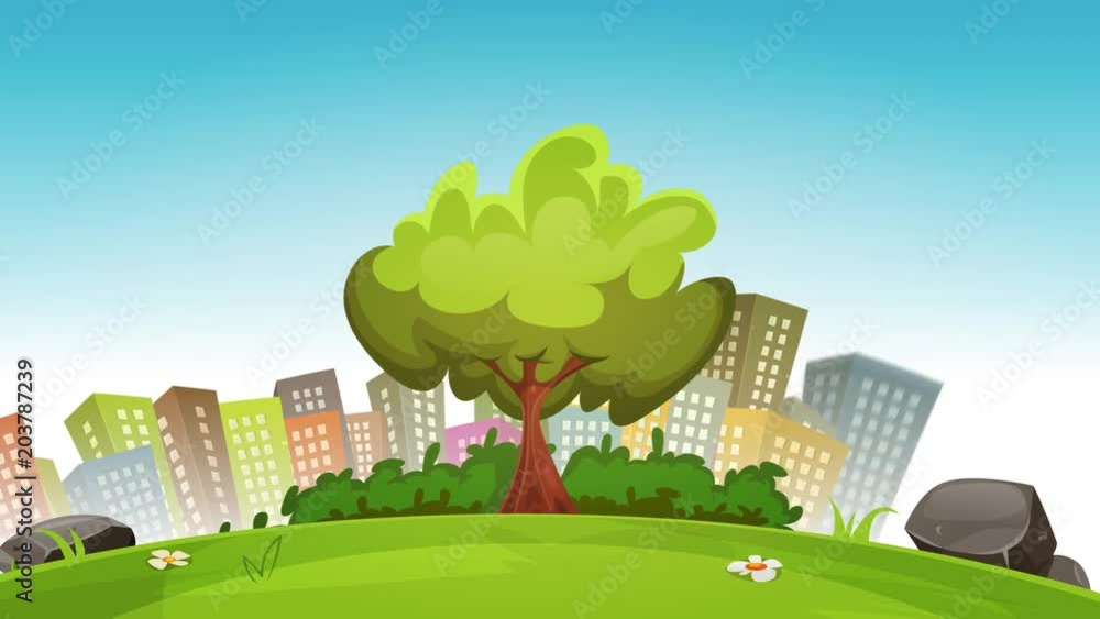 Spring City Landscape Background Loop/ Loopable animation of a cartoon ...