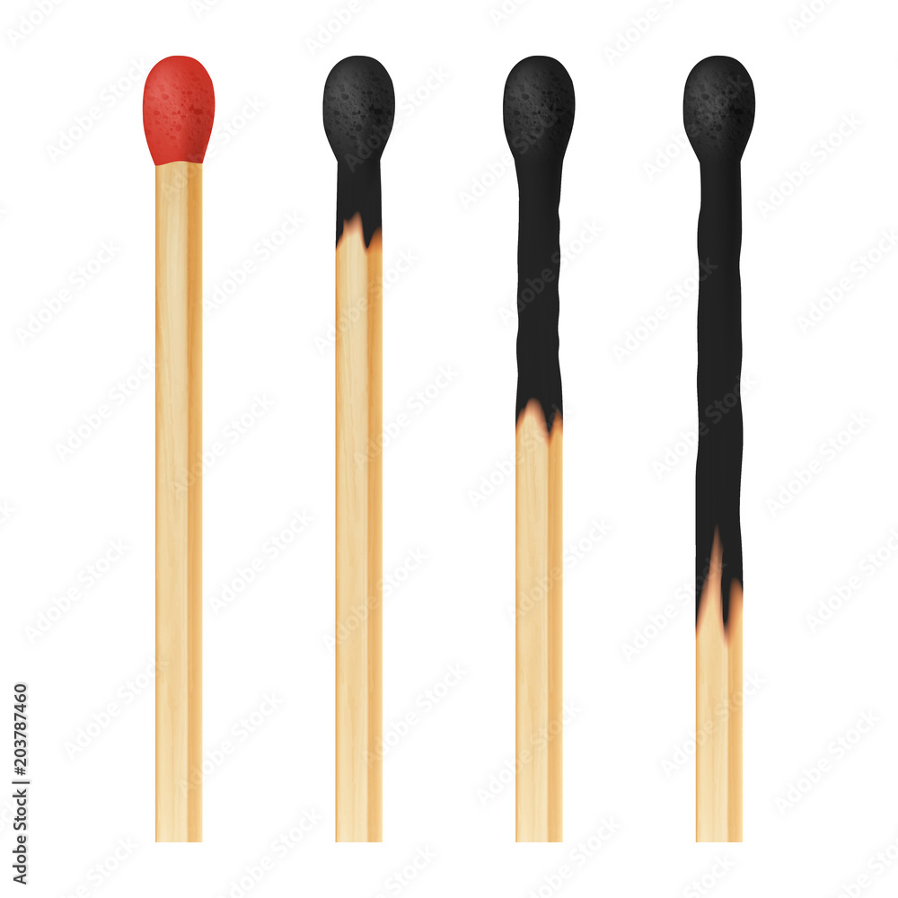 Vector 3d realistic colorful match stick icon set, closeup isolated on ...
