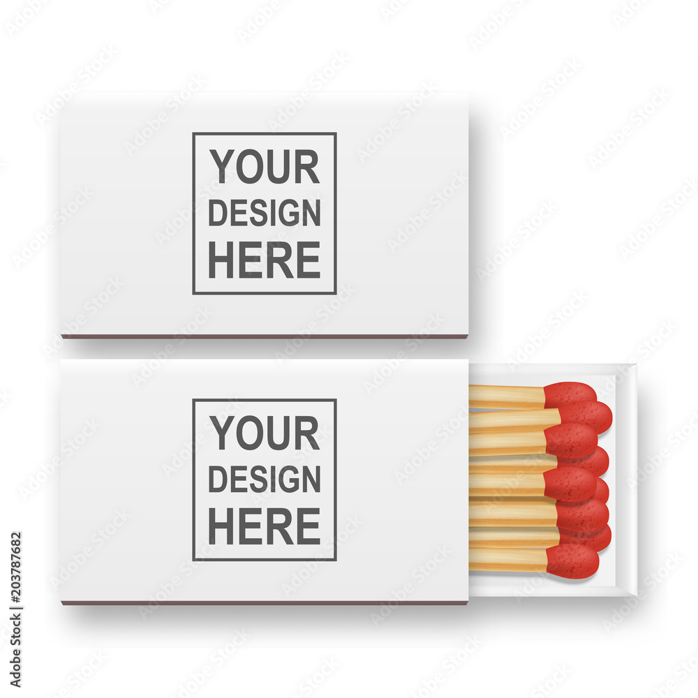 Vector 3d realistic closed and opened blank box of matches icon set ...
