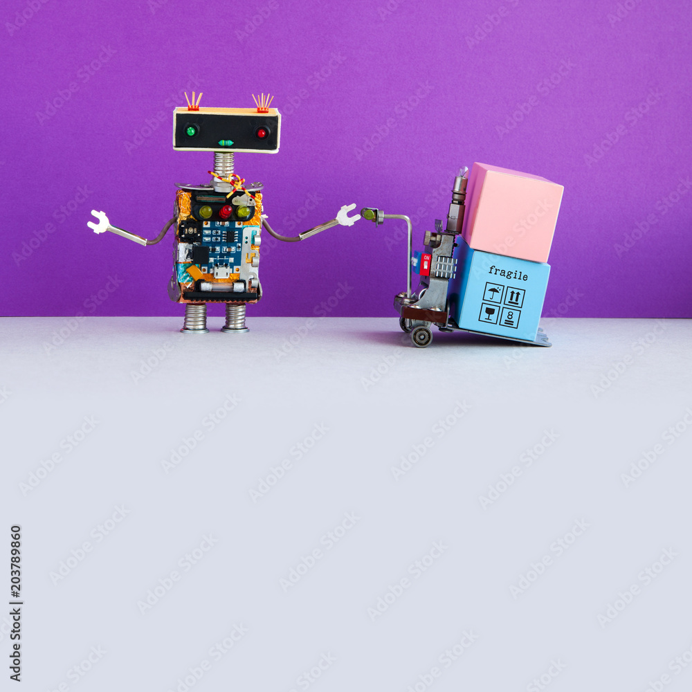 Robot delivery service automation logistic. Friendly robotic toy ...