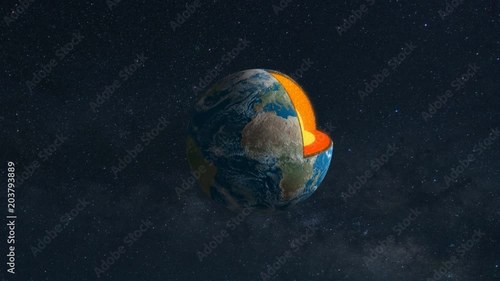 Core of the Earth with inner geological structure and layers of the ...