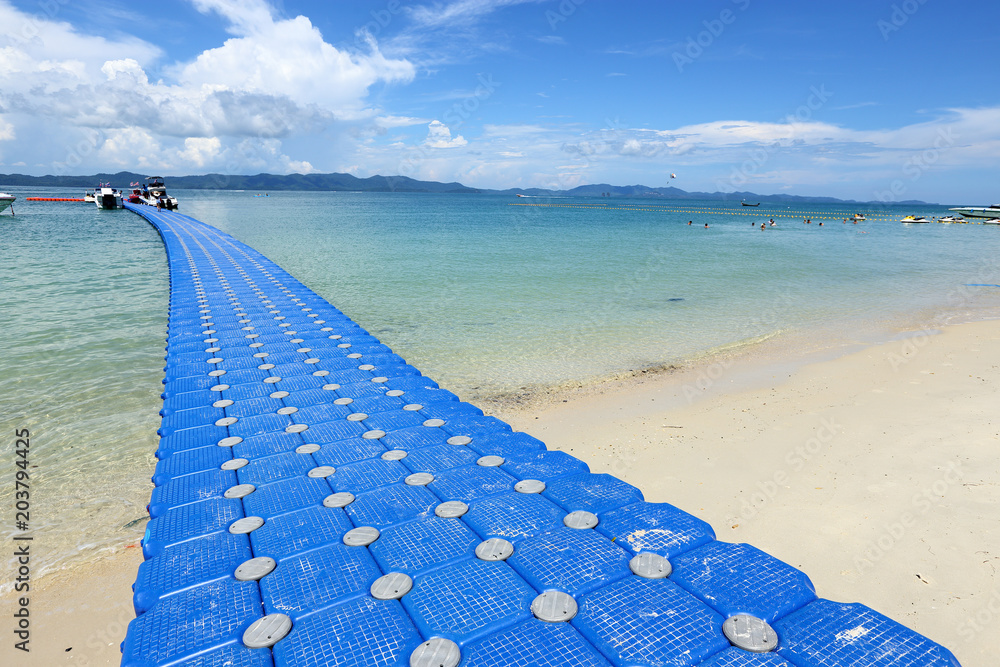 Pack Group of Blue Cubes Float on clear Ocean beautiful beach for ...