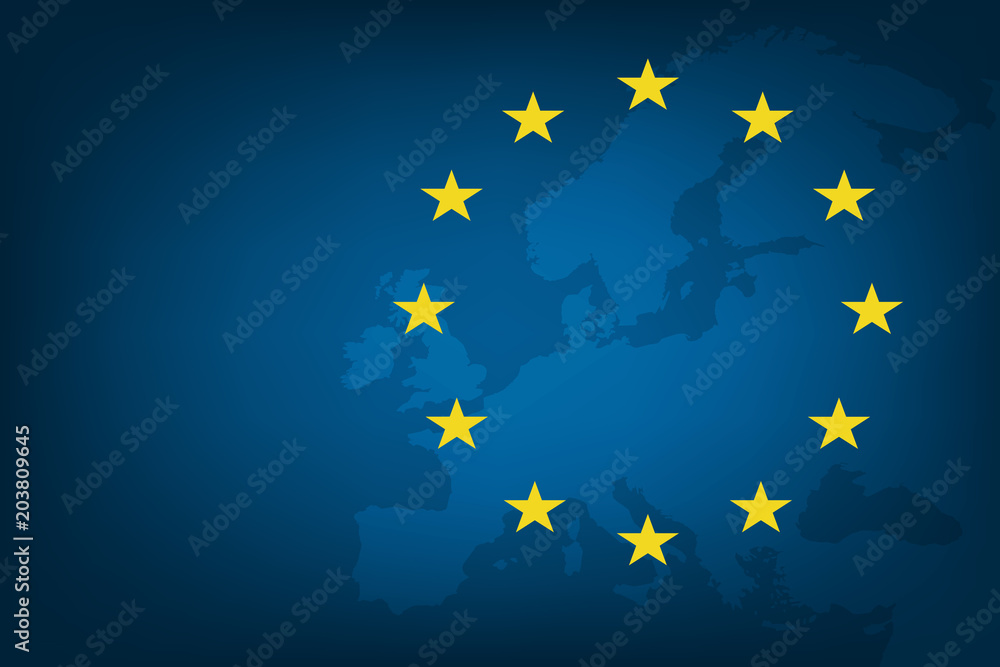 Flag of European Union and map of Europe background. Eu sign. Vector ...