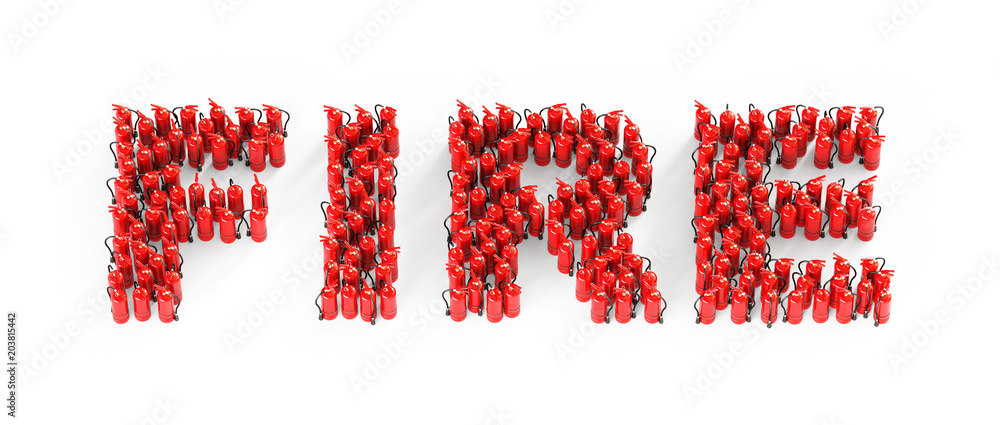 A lot of fire extinguishers on a white background. Fire extinguishers ...