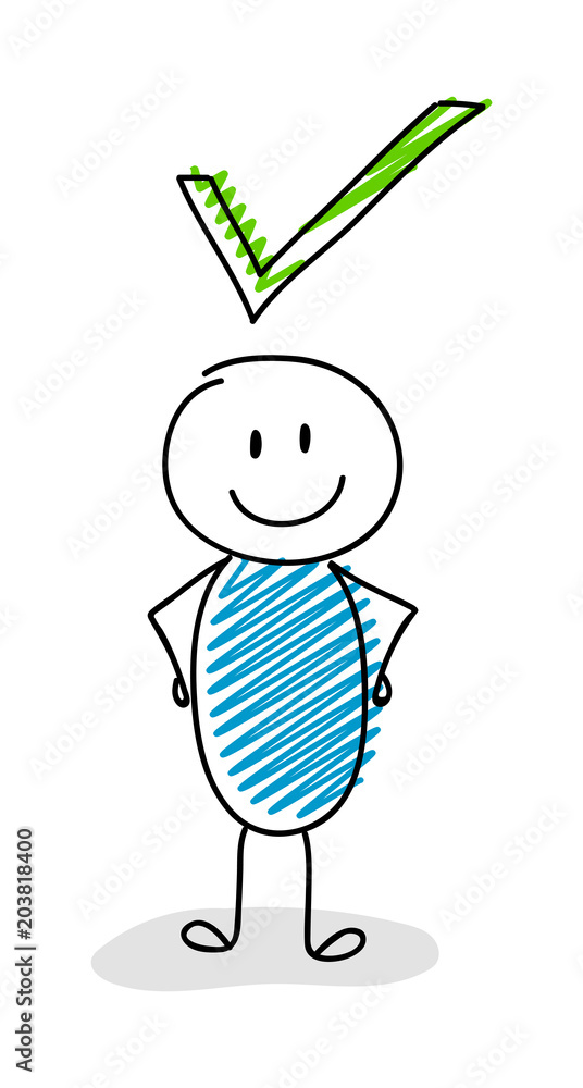 Check mark (tick) with funny stickman - business concept. Vector. Stock ...