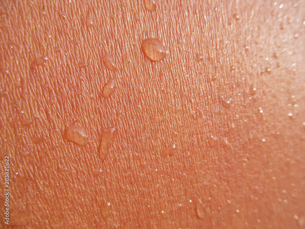 Male wet skin with water drops. Beautiful pattern of close up texture ...