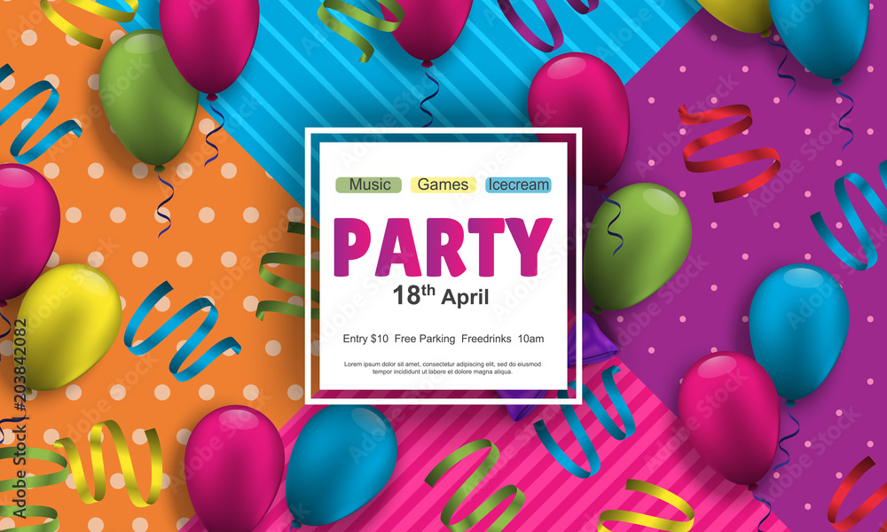 Celebration background template with beautifulcolorful balloons and ...