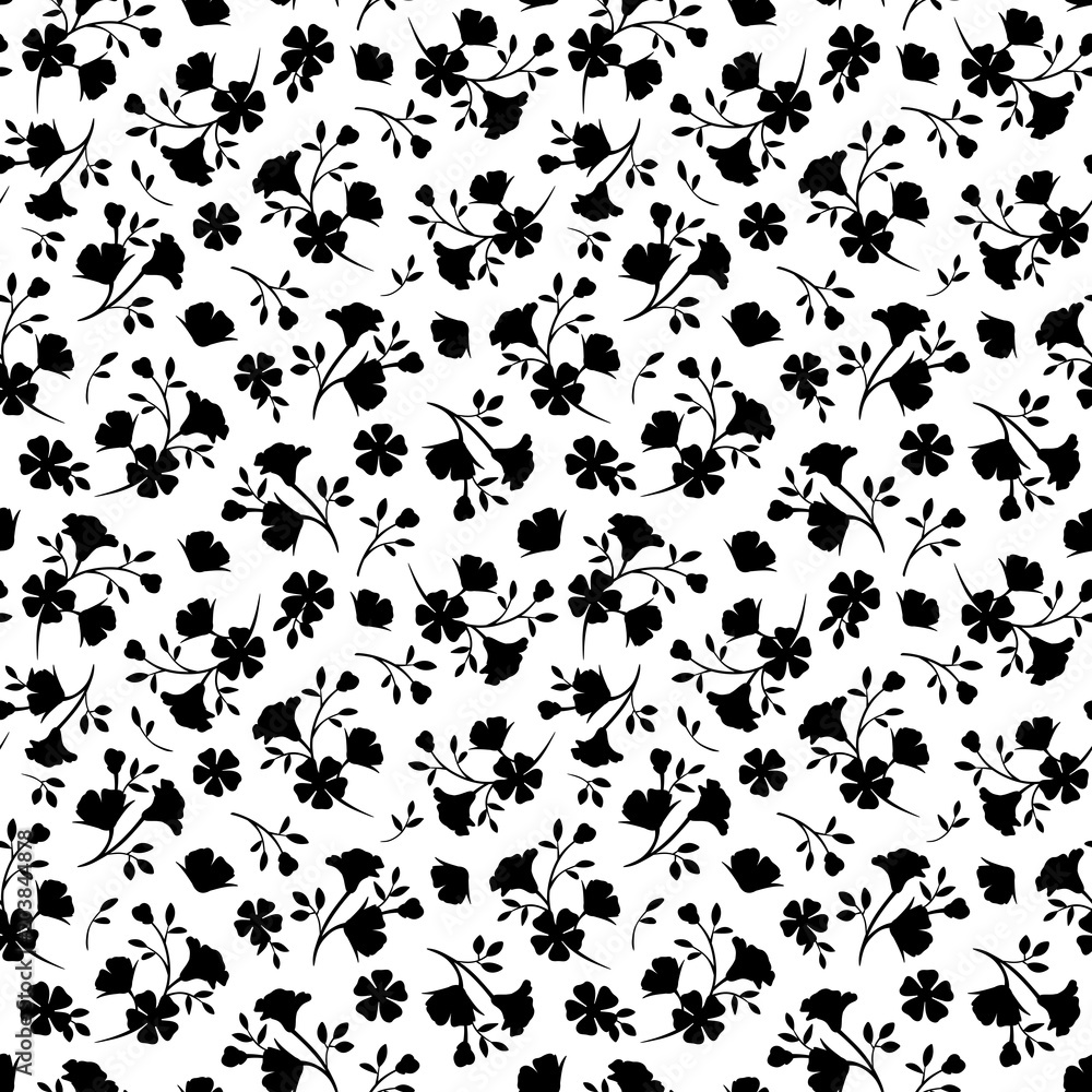 Vector seamless black and white floral pattern with small flowers ...