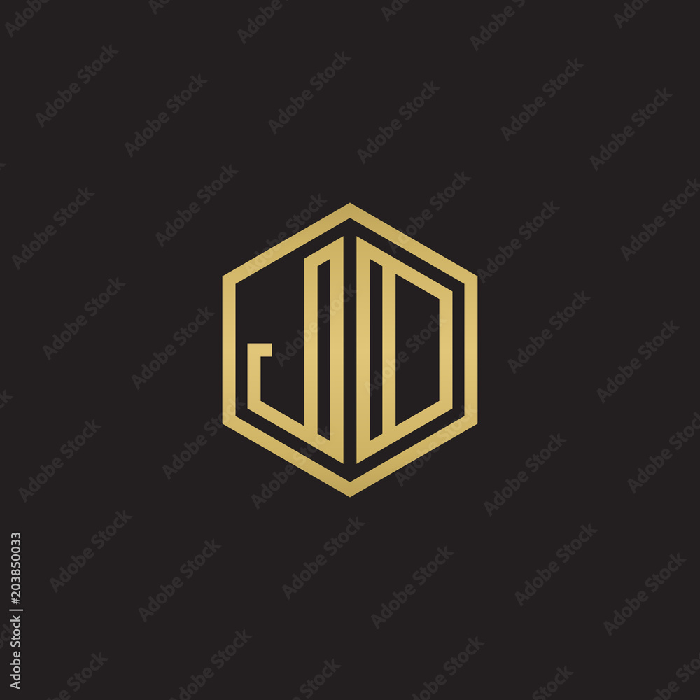 Initial letter JD, JO, minimalist line art hexagon shape logo, gold ...