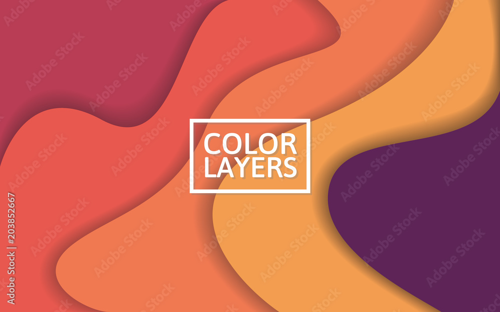 Colorful layers background. Abstract waves with soft shadows. 3D ...