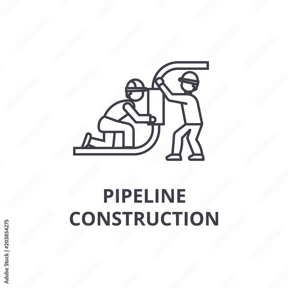 pipeline construction vector line icon, sign, illustration on white ...