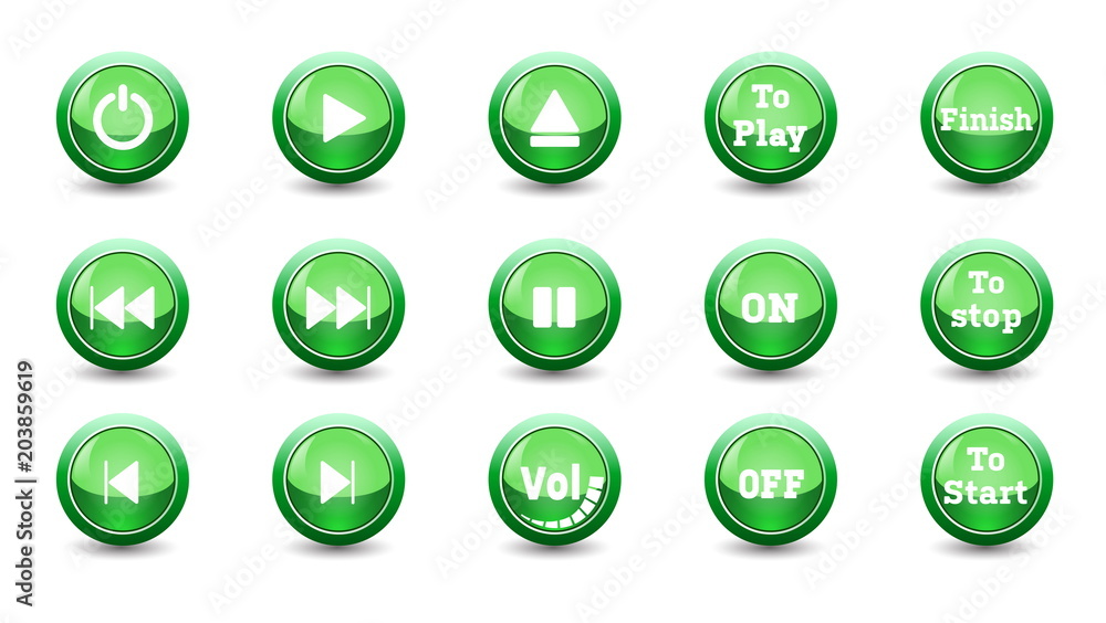 illustration electronic and technology concept,simple green icon button ...