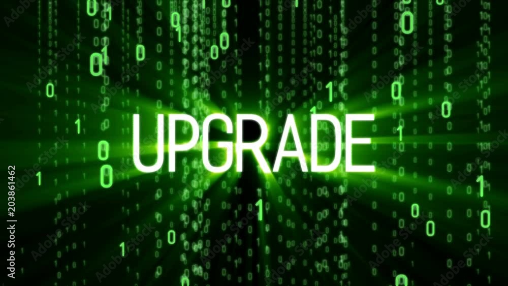Upgrade text on abstract matrix background. Binary Computer Code ...