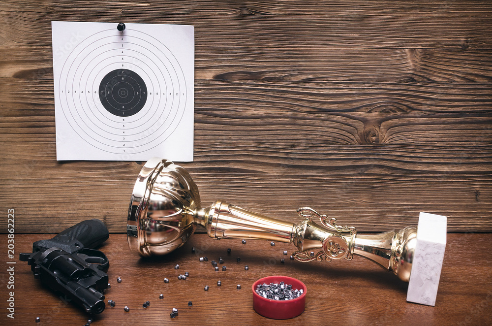 Best shooter award background with copy space. Winner in shooting. Gun ...