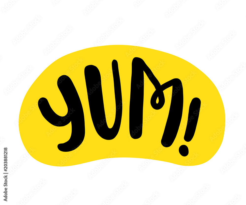 Yum text. Only one single word. Printable graphic tee. Design doodle ...