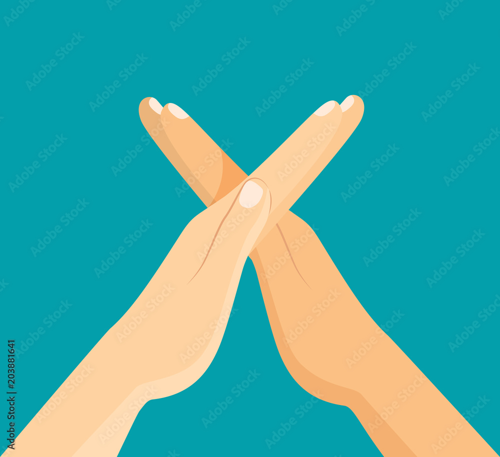 Man made X sign by crossing their hands isolated. Vector flat style ...