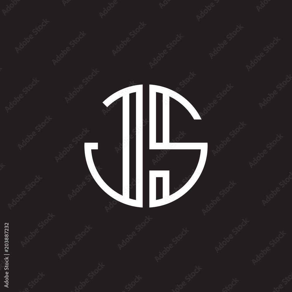 Initial letter JS, minimalist line art monogram circle shape logo ...