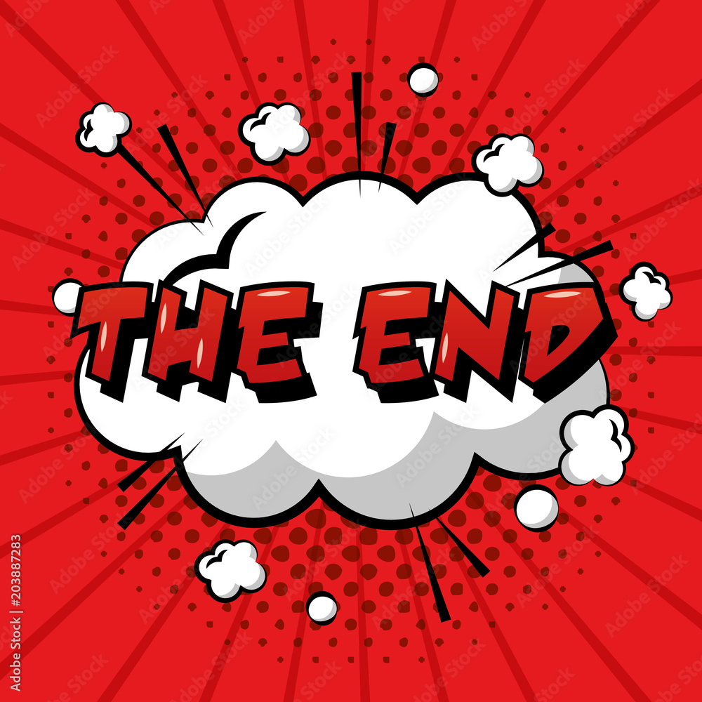 the end speech bubble pop art comic red background vector illustration ...