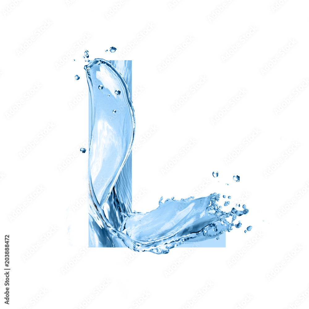 stylized font, text made of water splashes, capital letter l, isolated ...