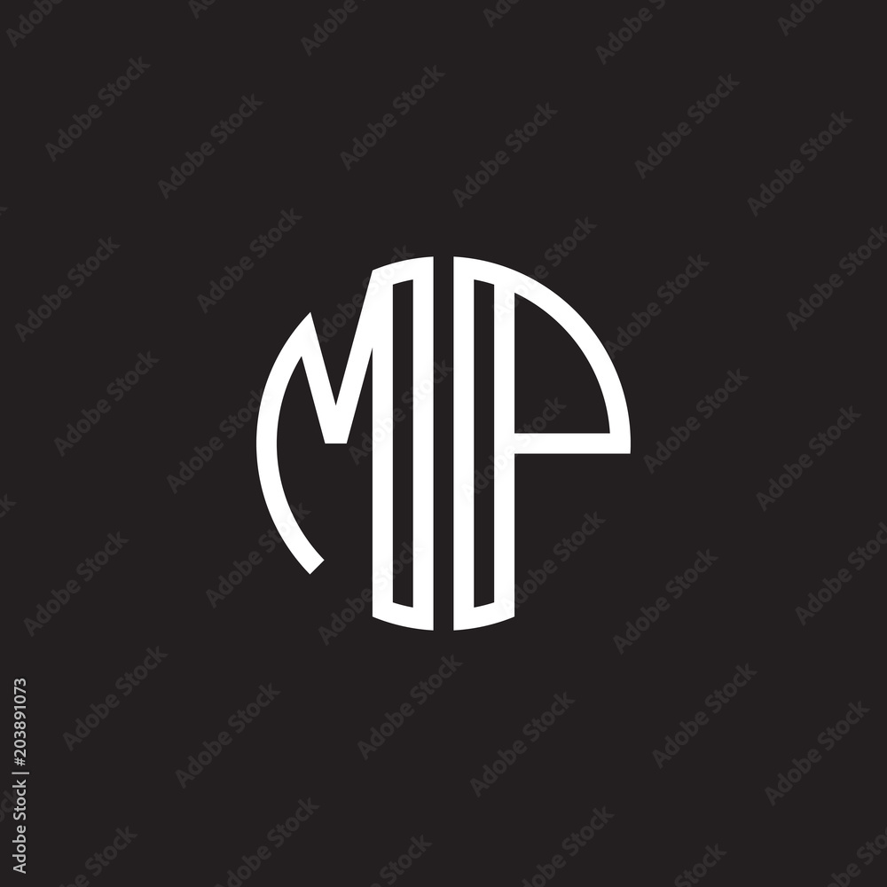 Initial letter MP, minimalist line art monogram circle shape logo ...