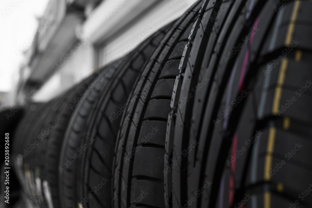 Protector of automobile tires. A number of automobile tires. Close up ...
