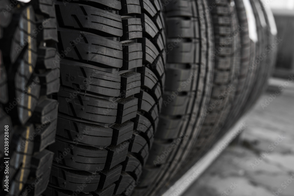 Protector of automobile tires. A number of automobile tires. Close up ...