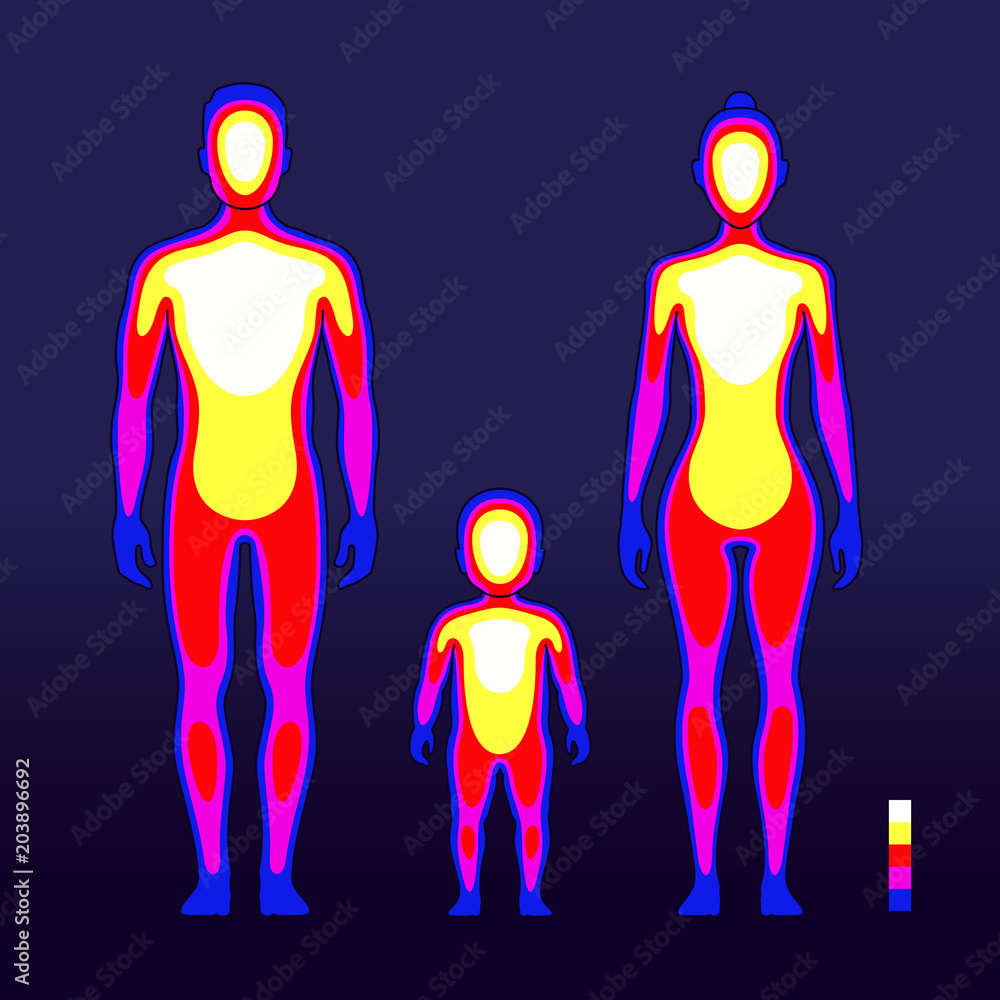 Male and female body warmth in infrared spectrum. Human temperature ...