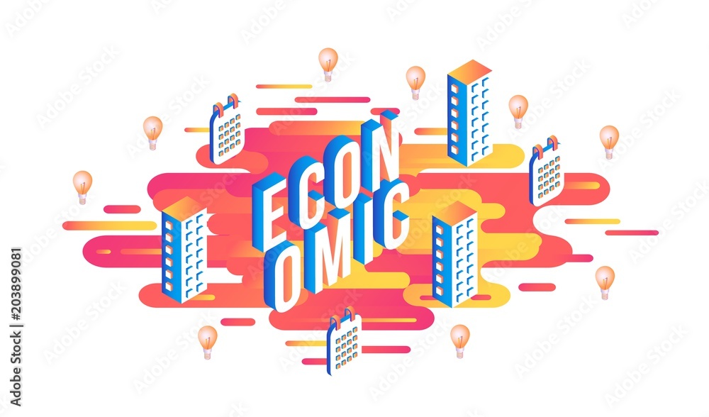 Economic text design - isometric letters and business elements of ...