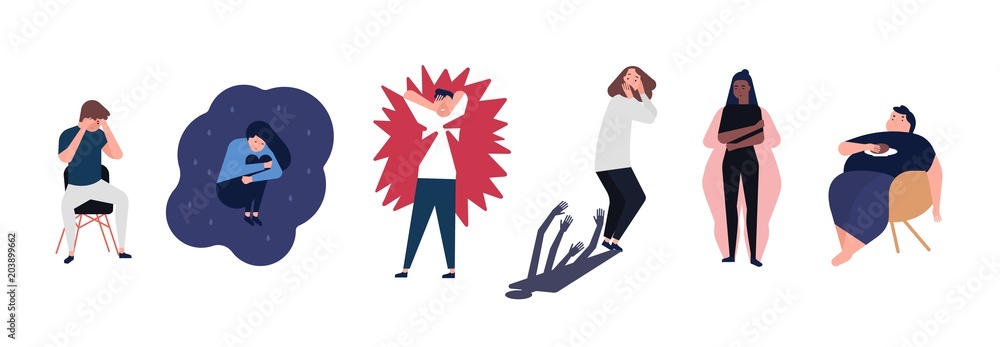 Collection of men and women with mental disorders, illnesses ...