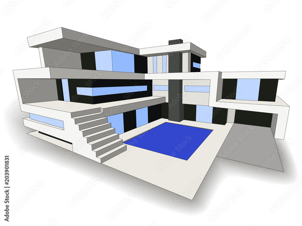 Vector modern house, background of building. City scene with modern ...