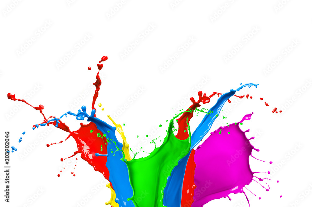 Colorful paint splash isolated on white background. Abstract colored ...
