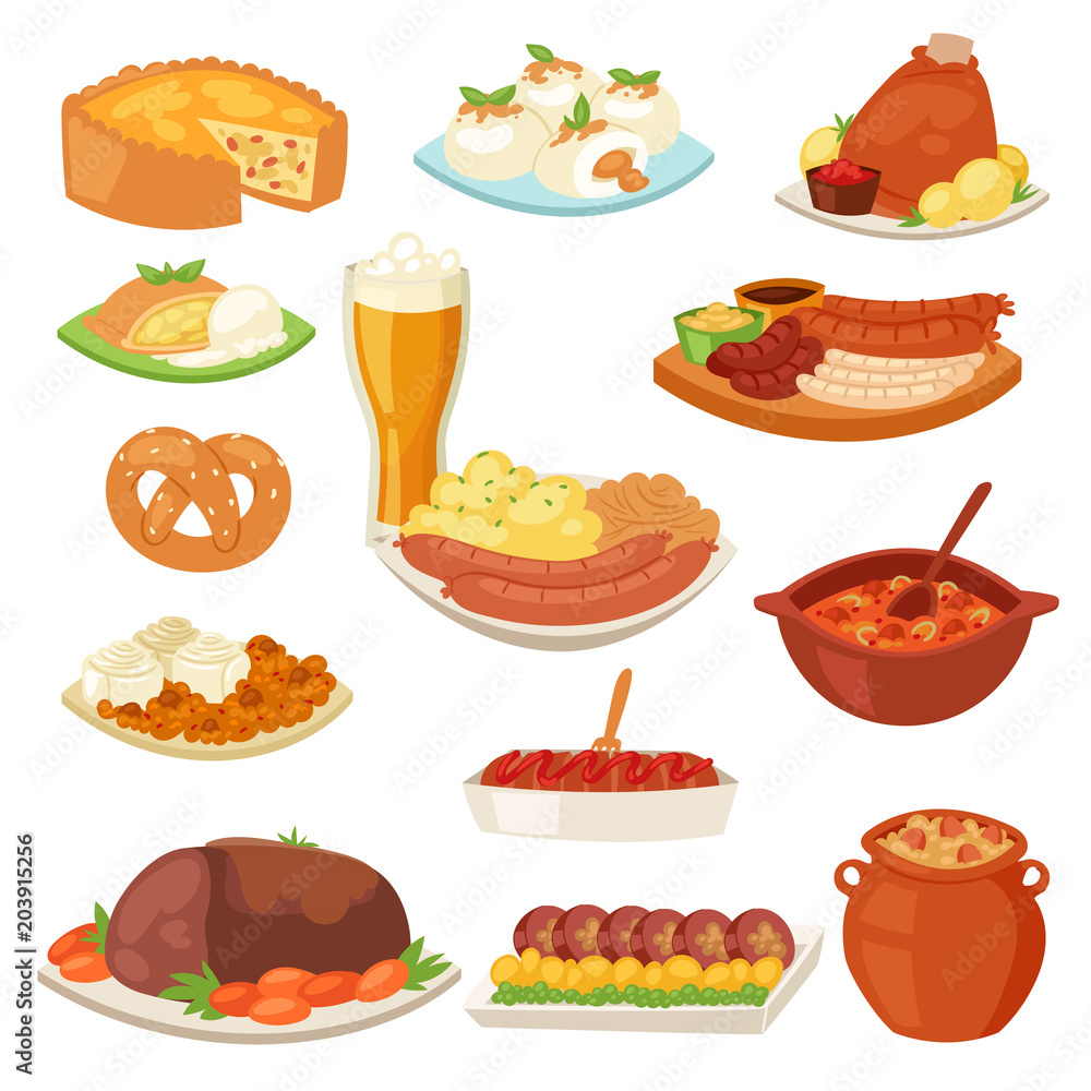 German food vector traditional cuisine of German and cooked meat meal ...