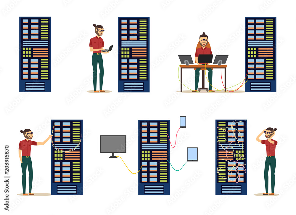 Various server room images with data center and young system ...