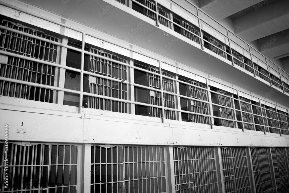 several rows of prison cells on Alcatraz Island, San Francisco ...
