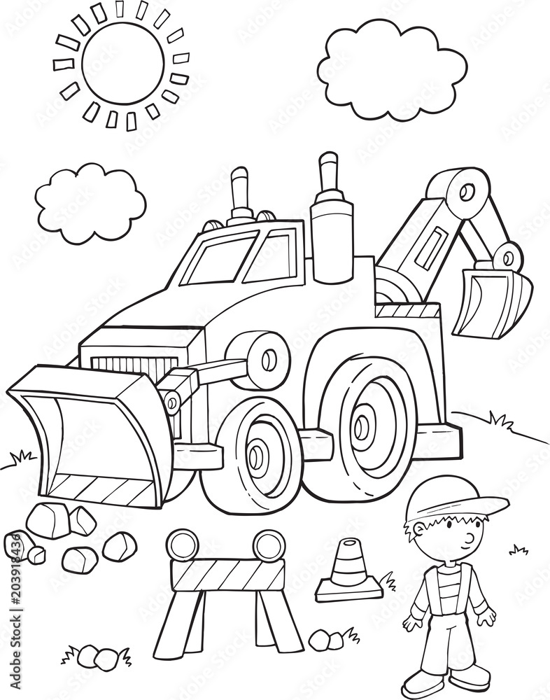 Cute Construction Digger vehicle Vector Illustration Art Stock Vector ...