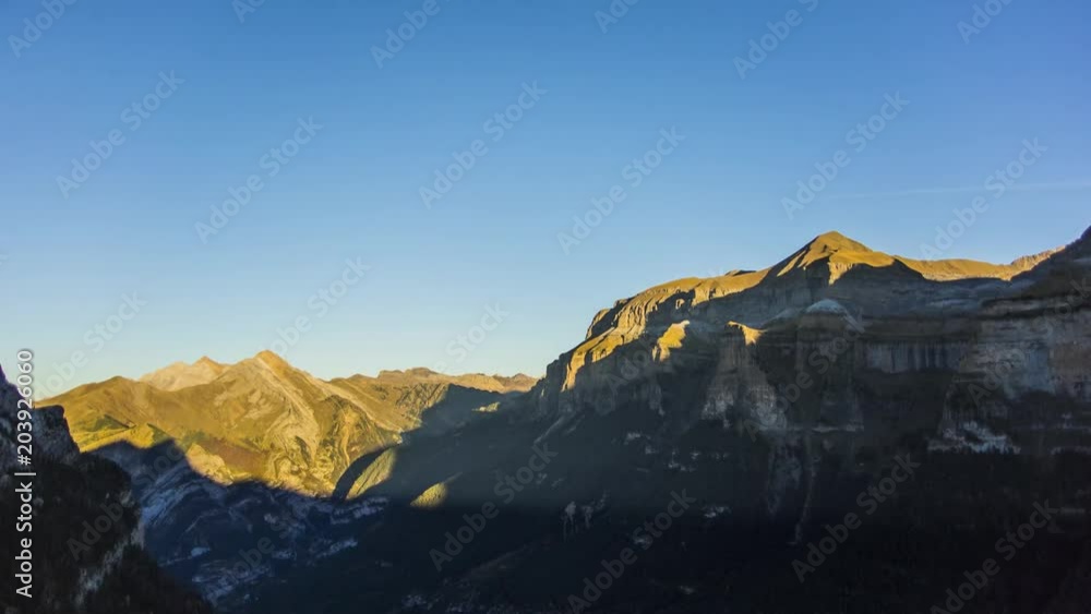 Mountains casting long shadows in Ordesa and Monte Perdido National ...