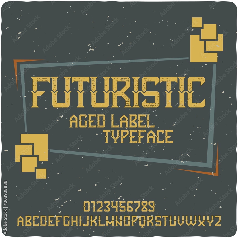 Original label typeface named "Futuristic". Good handcrafted font for ...